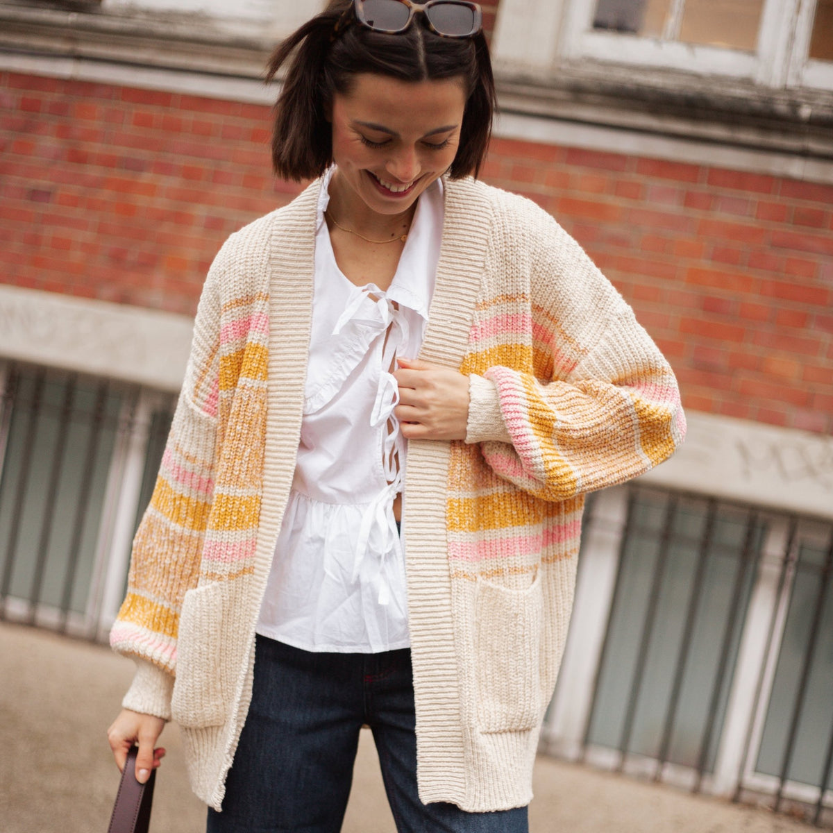 Dani Chunky Stripe Balloon Sleeve Cardigan | Cara & The Sky