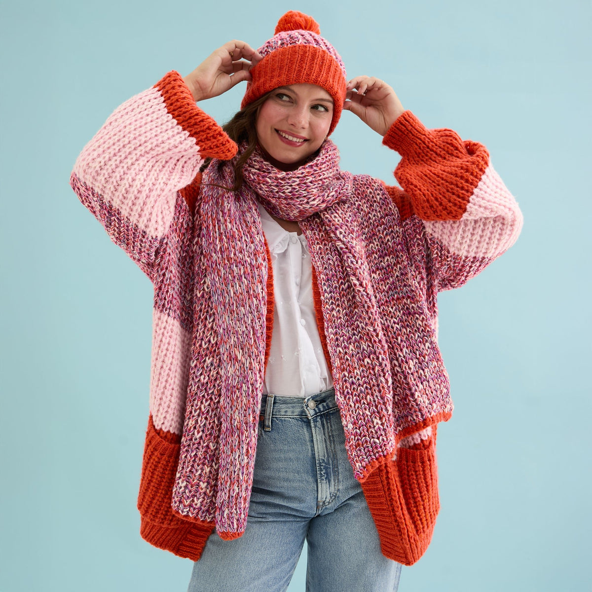 Florence Oversized Orange Knitted Scarf | Cara & The Sky